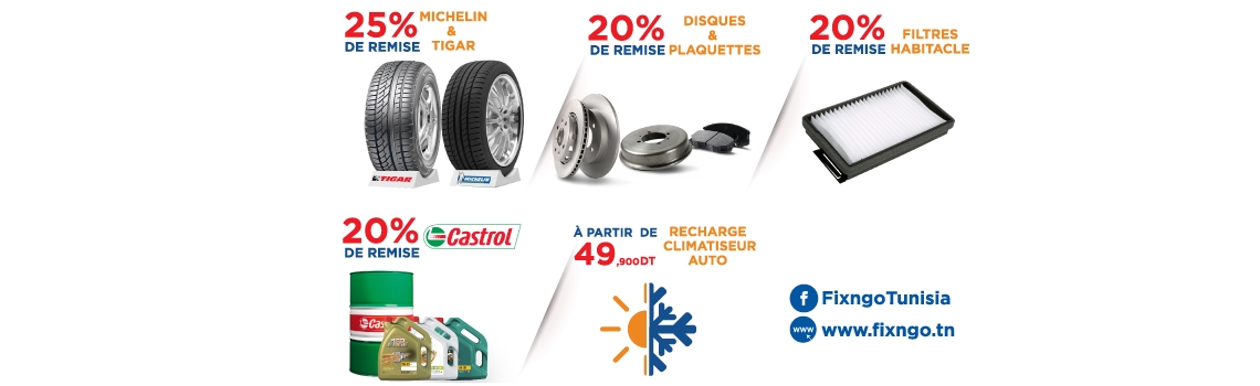 Promo FIX’N’GO sur les pneus, le freinage, les filtres et la clim